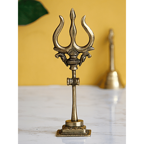 Buy eCraftIndia Brass Trishul With Damru Decorative Handcrafted ...