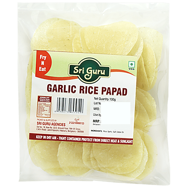 Buy Sri Guru Garlic Rice Papad - Fry & Eat Online at Best Price of Rs ...