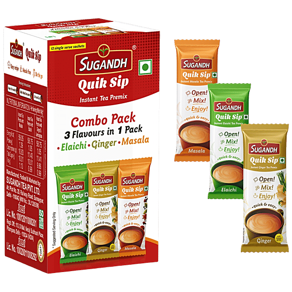Buy SUGANDH Quik Sip Instant Tea Premix Combo Pack - Elachi, Ginger ...