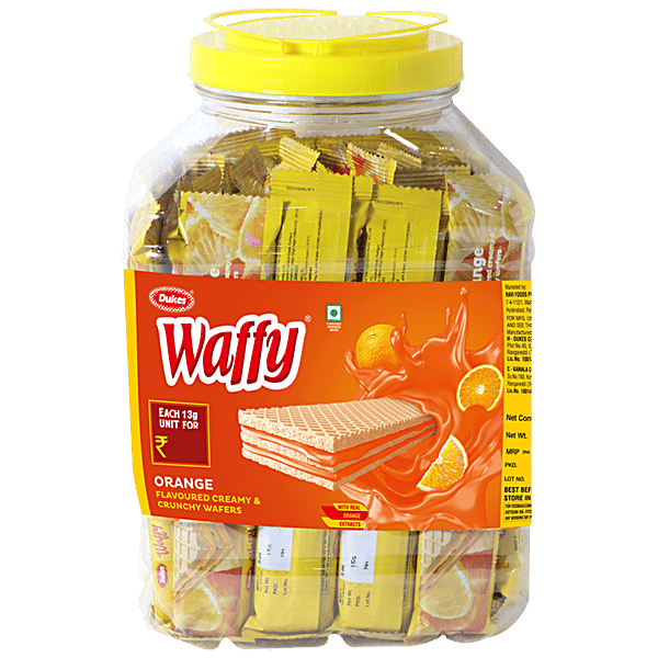 Buy Dukes Waffy - Orange Flavoured Creamy & Crunchy Sandwich Wafer ...