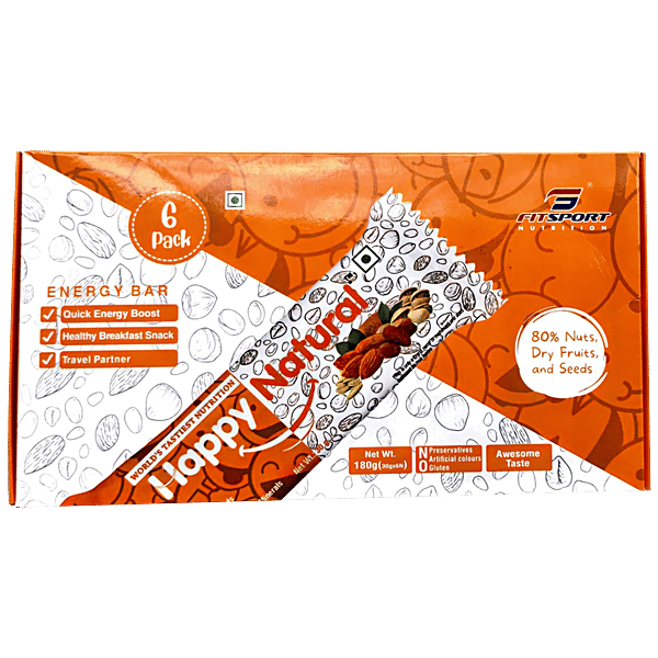 Buy FITSPORT NUTRITION Happy Natural Nutrition Energy Bar - 80% Nuts ...