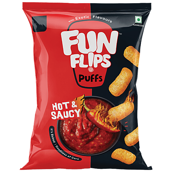 Buy Fun Flips Puffs - Hot & Saucy, Baked Online at Best Price of Rs 50 ...
