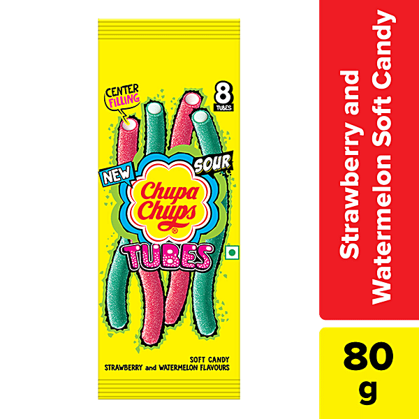 Buy Chupa Chups Strawberry, Watermelon Sour Long Tubes Soft Candy ...