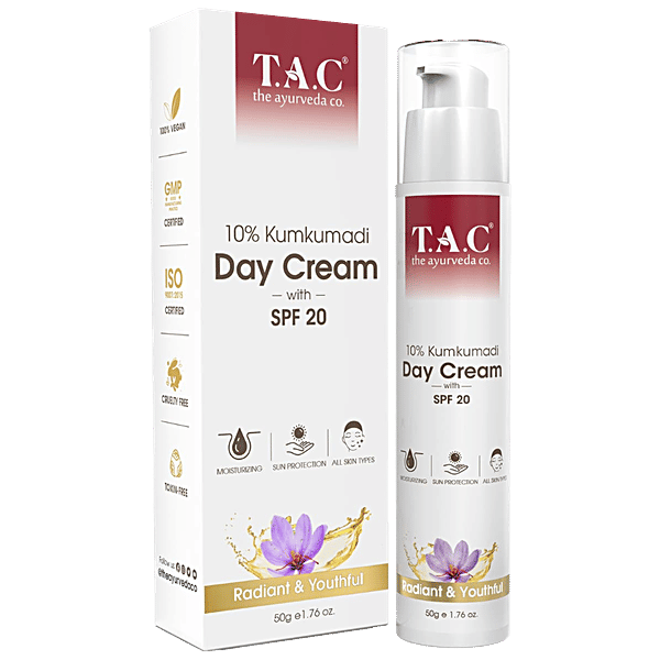 Buy TAC - The Ayurveda Co. 10% Kumkumadi Day Cream With SPF 20 Online ...