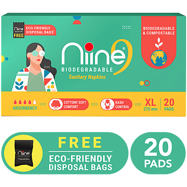 Buy Niine Biodegradable Sanitary Napkins Pads - XL, 275 mm, With Eco ...