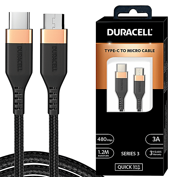 Buy Duracell Type C To Micro USB Braided Fast Charging Cable & Data ...