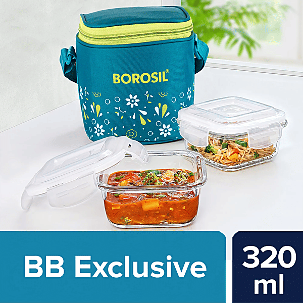 Buy Borosil Grace Square Transparent Glass Tiffin Box With Vertical ...