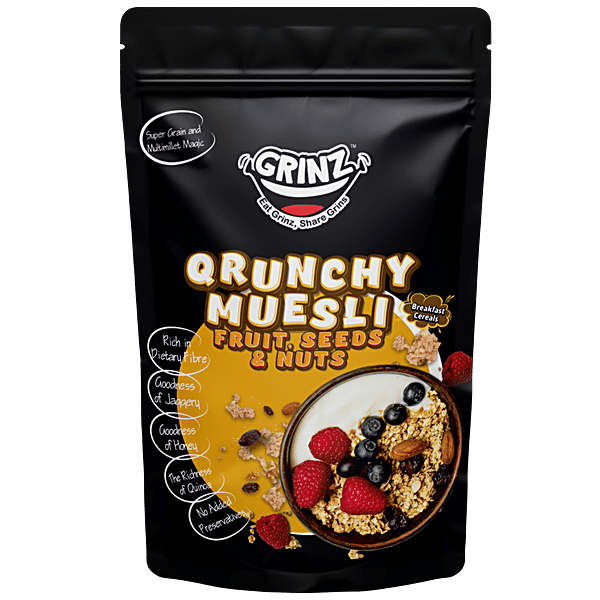 Buy GRINZ Qrunchy Muesli - Fruits, Seeds & Nuts Online at Best Price of ...