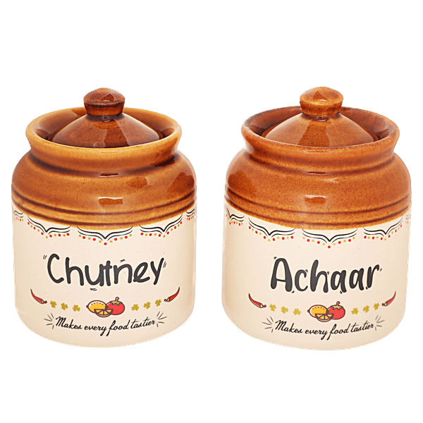 Buy Ek Do Dhai Chutney & Achaar Ceramic Stoneware Set For Pickle ...