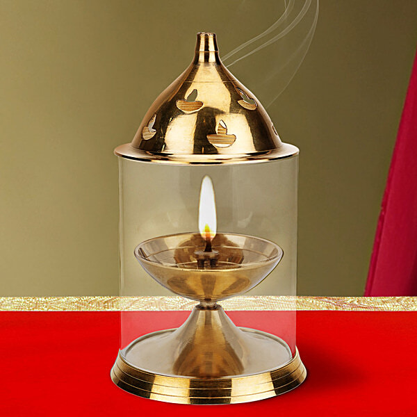 Buy Prime-Metal Brass Akhand Jyoti Diya - With Clear Glass, Golden ...