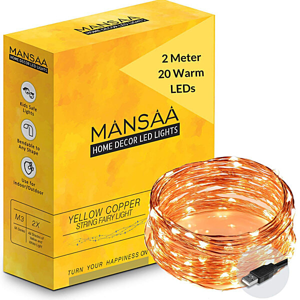 Buy MANSAA String Light - 2 m, 20 LEDs, Yellow, USB Operated, Home ...