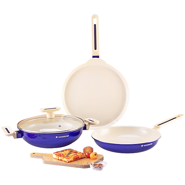 Buy Wonderchef Ceramic Non-Stick Cookware Set - Electric Blue Online at ...