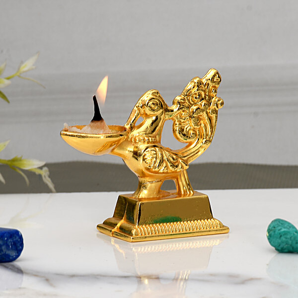 Buy eCraftIndia Golden Peacock Decorative Metal Diya Stand, Mayur Swarn ...