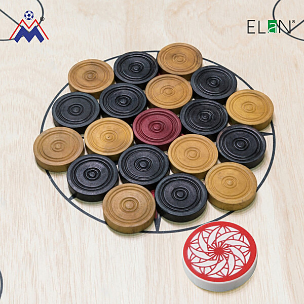 Buy Elan Tournament Carrom Coins - 10 Black & 10 White Coins With 4 ...