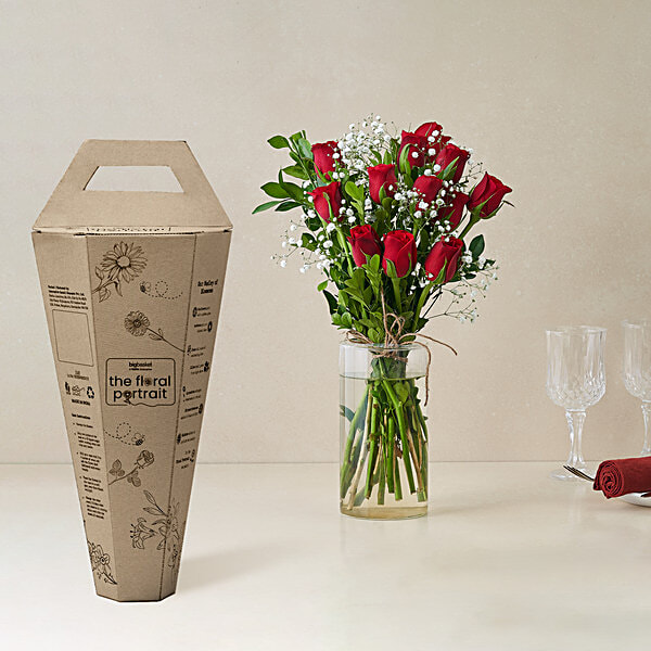 Buy The Floral Portrait 10 Red Roses Bouquet With Stems Online at Best ...
