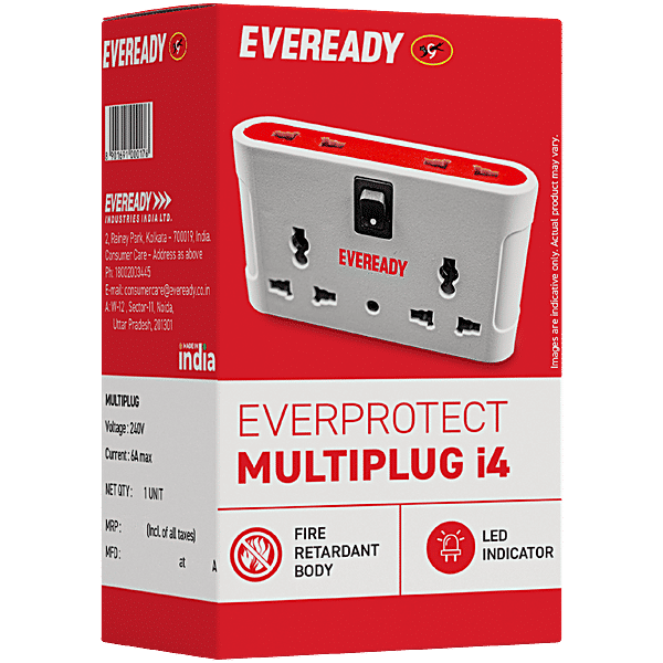 Buy Eveready EverProtect Multiplug i4 With LED Indicator, Fire ...