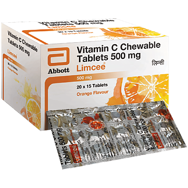 Buy Limcee Vitamin C Chewable Tablet 500 mg Orange Flavour Online at ...