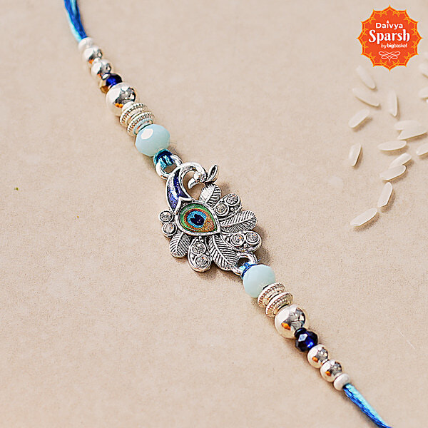 Buy Daivya Sparsh by bigbasket Royal Peacock Pendant Rakhi With Kumkum ...