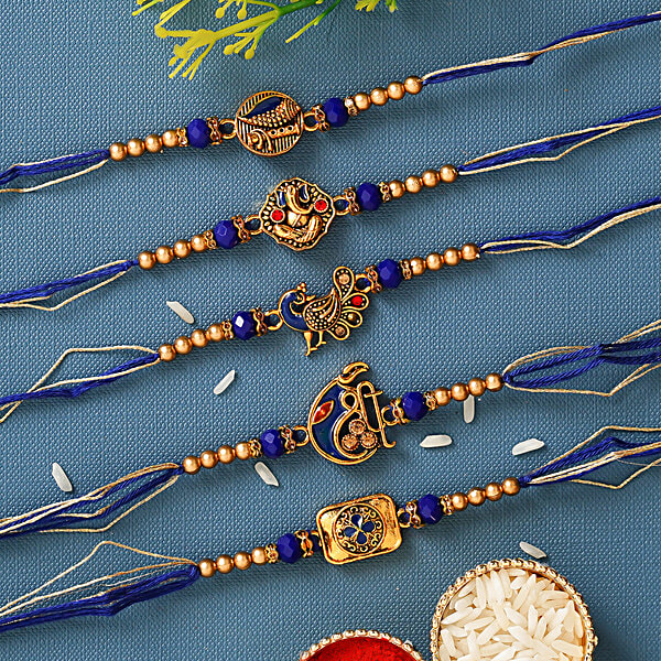 Buy eCraftIndia Blue & Golden Religious Rakhis - With Roli Chawal Pack ...