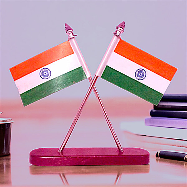 Buy House of Festivals Cross Design Wooden Base Tiranga Stand - For Car ...