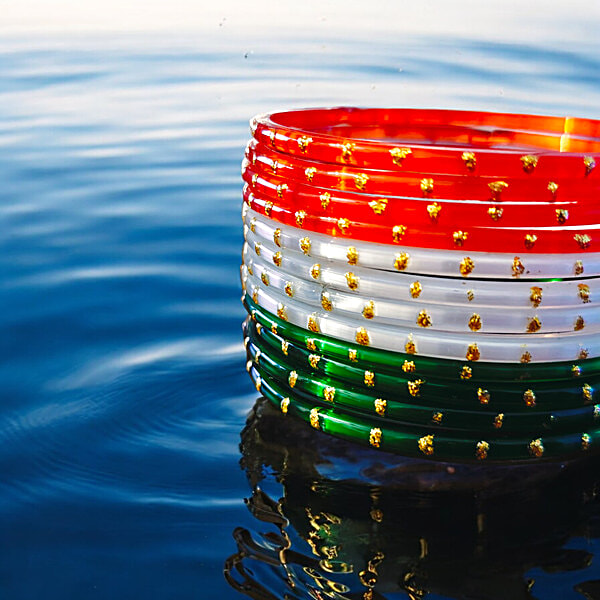 Buy House of Festivals Tricolour Glass Bangles With Golden Dots - 1 ...