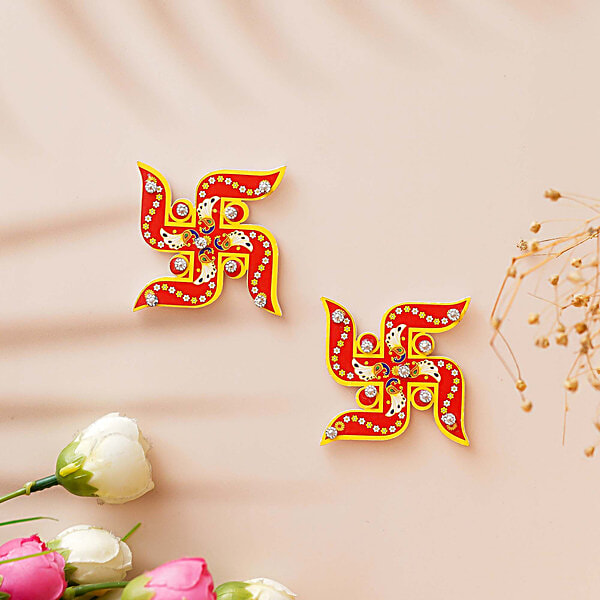 Buy eCraftIndia Wooden Handcrafted Swastika Stickers For Wall, Door ...