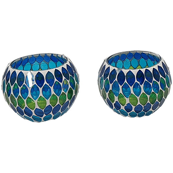 Buy APJ Blue Glass T-Light Candle Holder Online at Best Price of Rs 199 ...