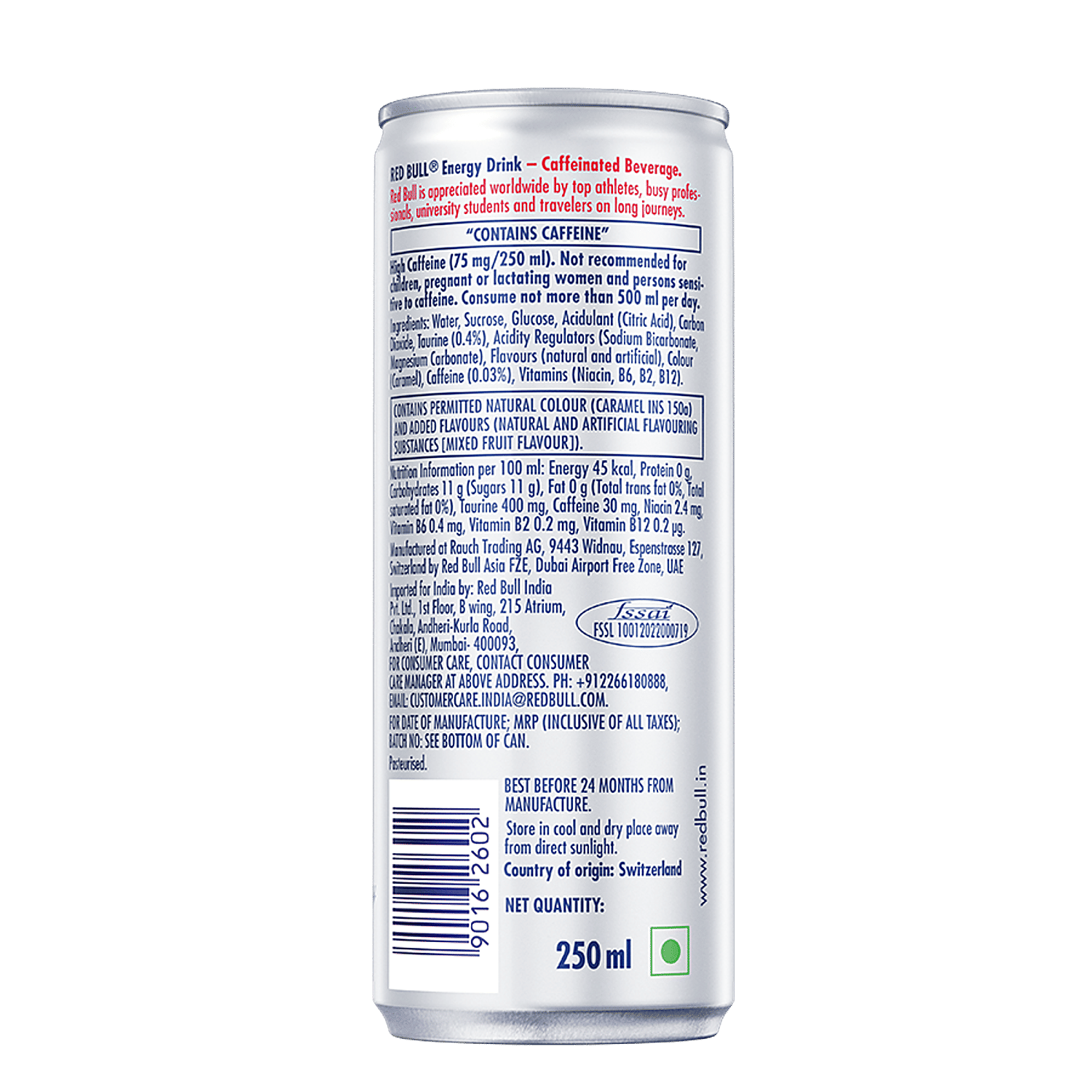 Red Bull Nutrition Label