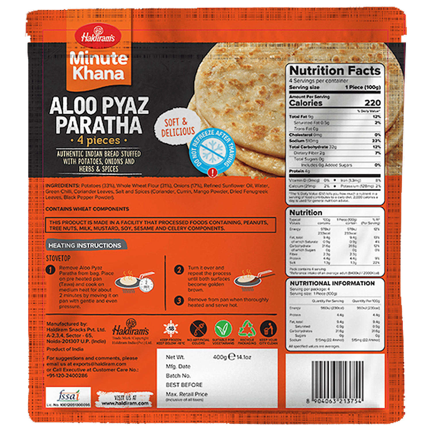 Haldiram's Aloo Pyaz Paratha, 16 Pieces, Kg, (Frozen),, 41% OFF