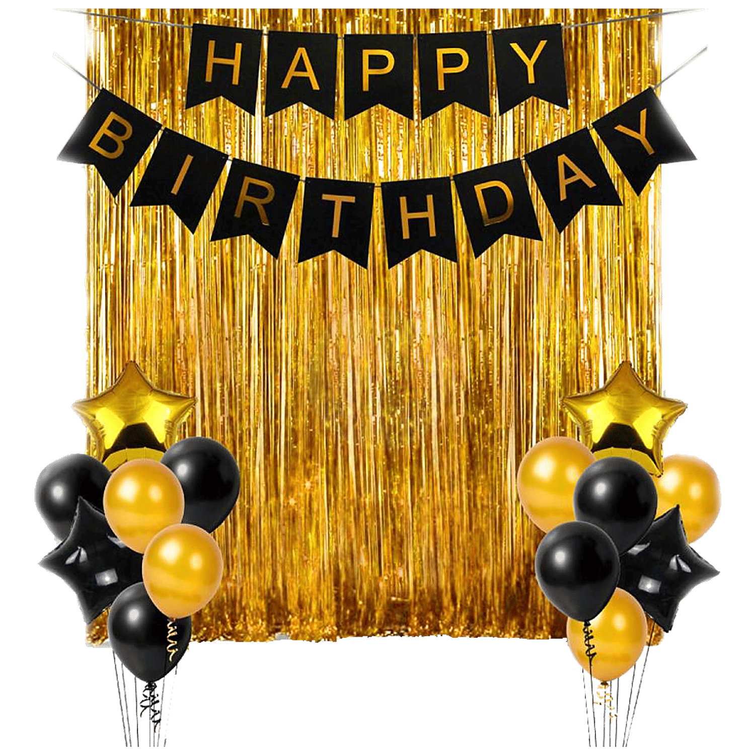 Cherishx Decoration Set Happy Birthday Banner Golden Fringe Foil ...